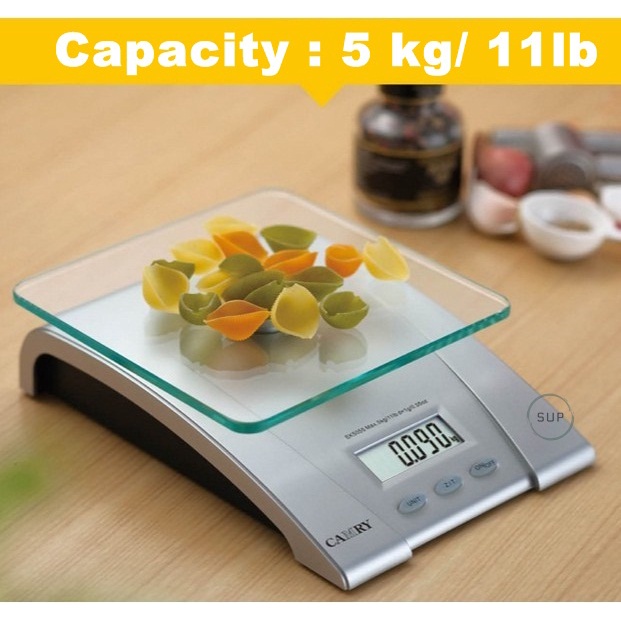 Camry Electronic Kitchen Scale - 5kg/11lb / Digital Timbang / Tempered Glass Weighing Platform ...