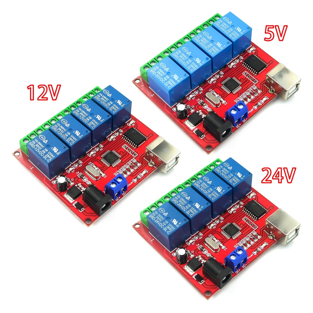 5V 12V 24V 4 Channel USB Relay Control Switch Programmable Computer ...