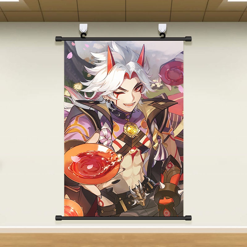 Anime Genshin Impact Arataki Itto poster Fabric Wall Scroll Home Decor ...