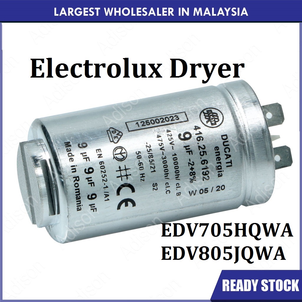 9 uf Electrolux EDV705HQWA / EDV805JQWA Tumble Dryer Original Capacitor ...