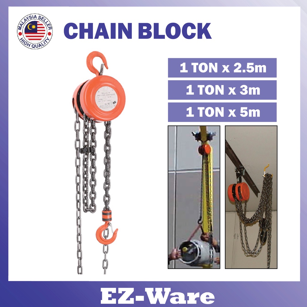 1 Ton X 5 Meter Heavy Duty Manual Chain Block / Chain Hoist / Chain ...