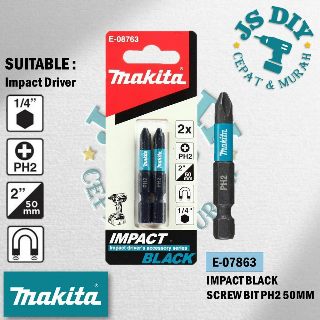 MAKITA E-08763 E-FORM IMPACT BLACK SCREW BIT PH2 X 50MM | 1/4" HEXAGON ...