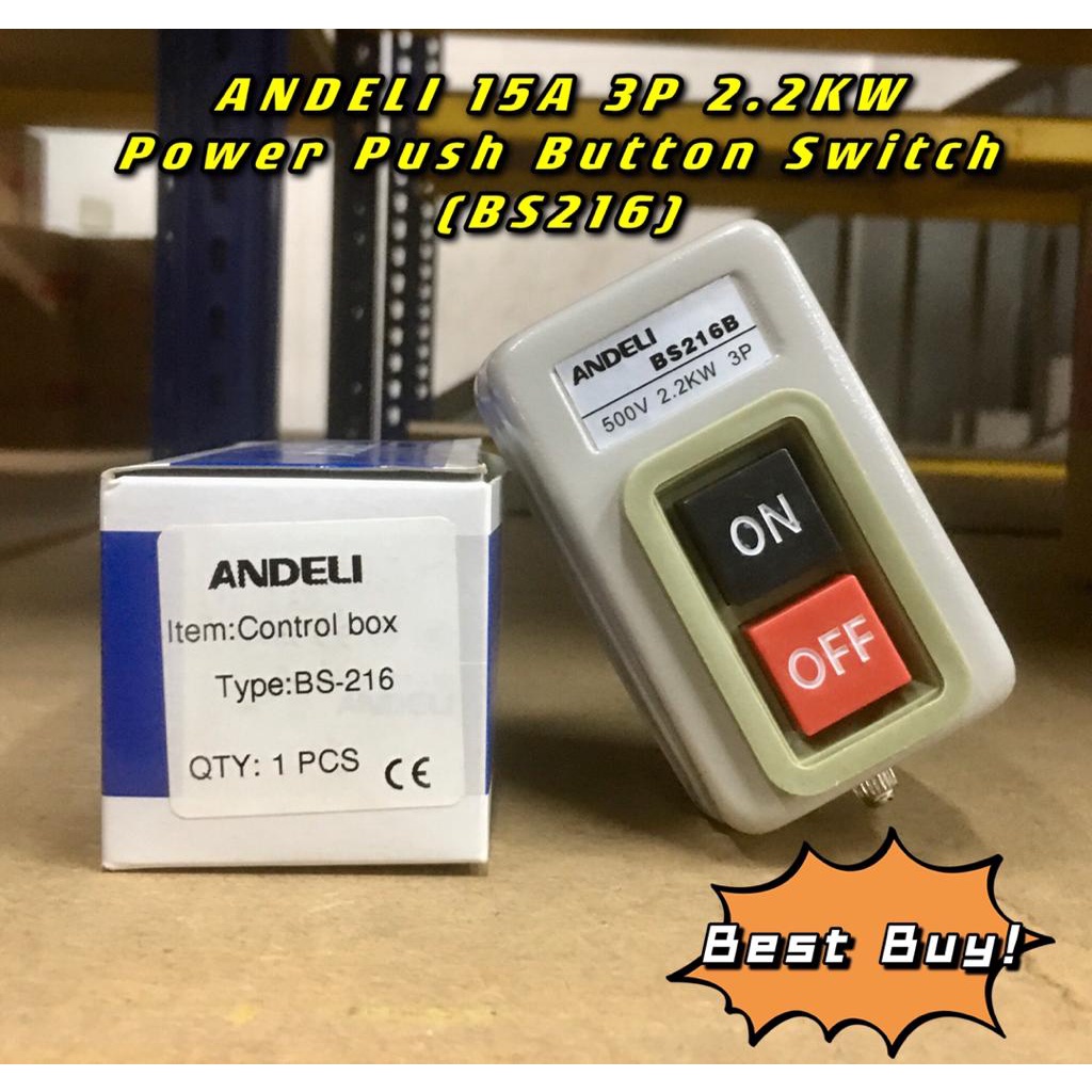 ANDELI 15A 3P 2.2KW POWER PUSH BUTTON SWITCH (BS216) | Shopee Malaysia