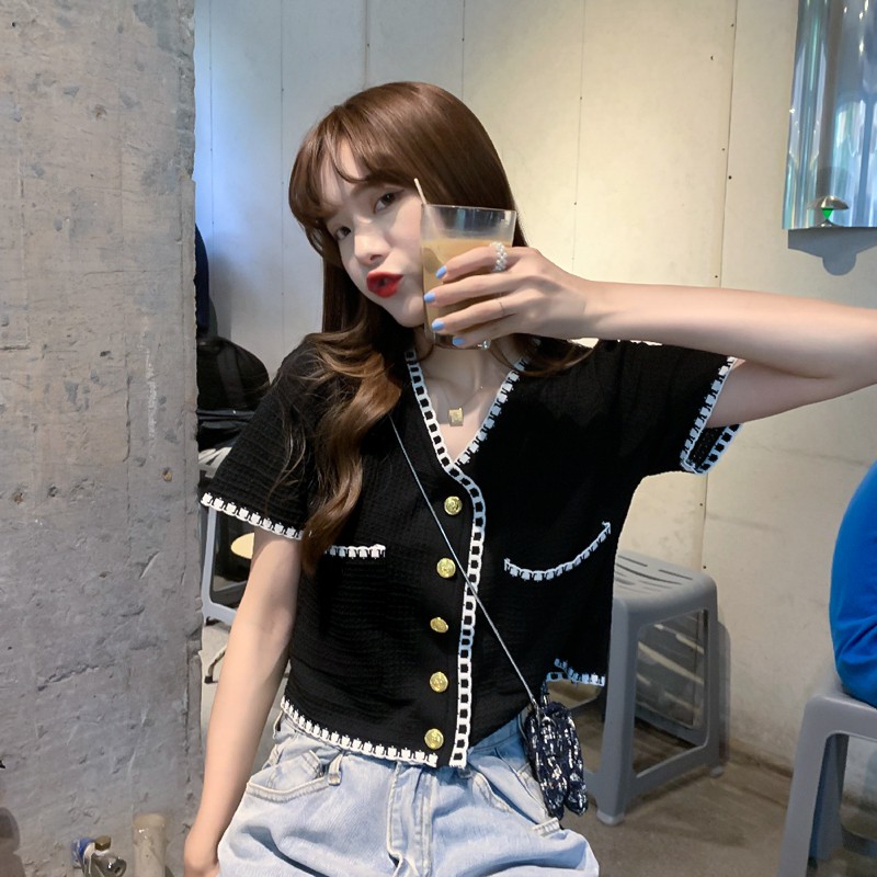 Zuoan Summer New Short Sleeve Short Knitted Top Thin Women's Blouse ...