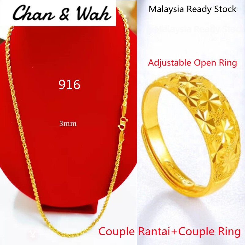Gold 916 Original Chain Men and Women Couple Necklace Gold Rope Chain ...
