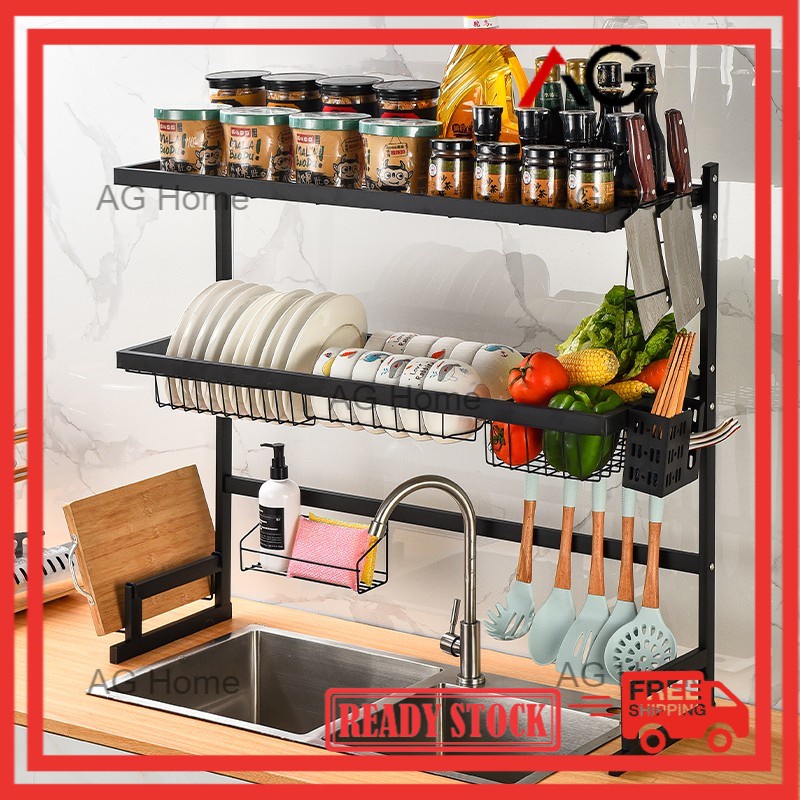 2 Tier Stainless Steel Sink Dish Rack Kitchen Dish Drainer Easy ...