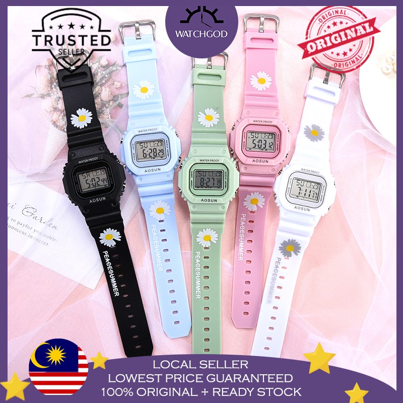 [🔥WATCHGOD PROMO🔥] HONHX AOSUN Daisy Flower Sports Digital LED Fashion Women Kid Watch Jam ...