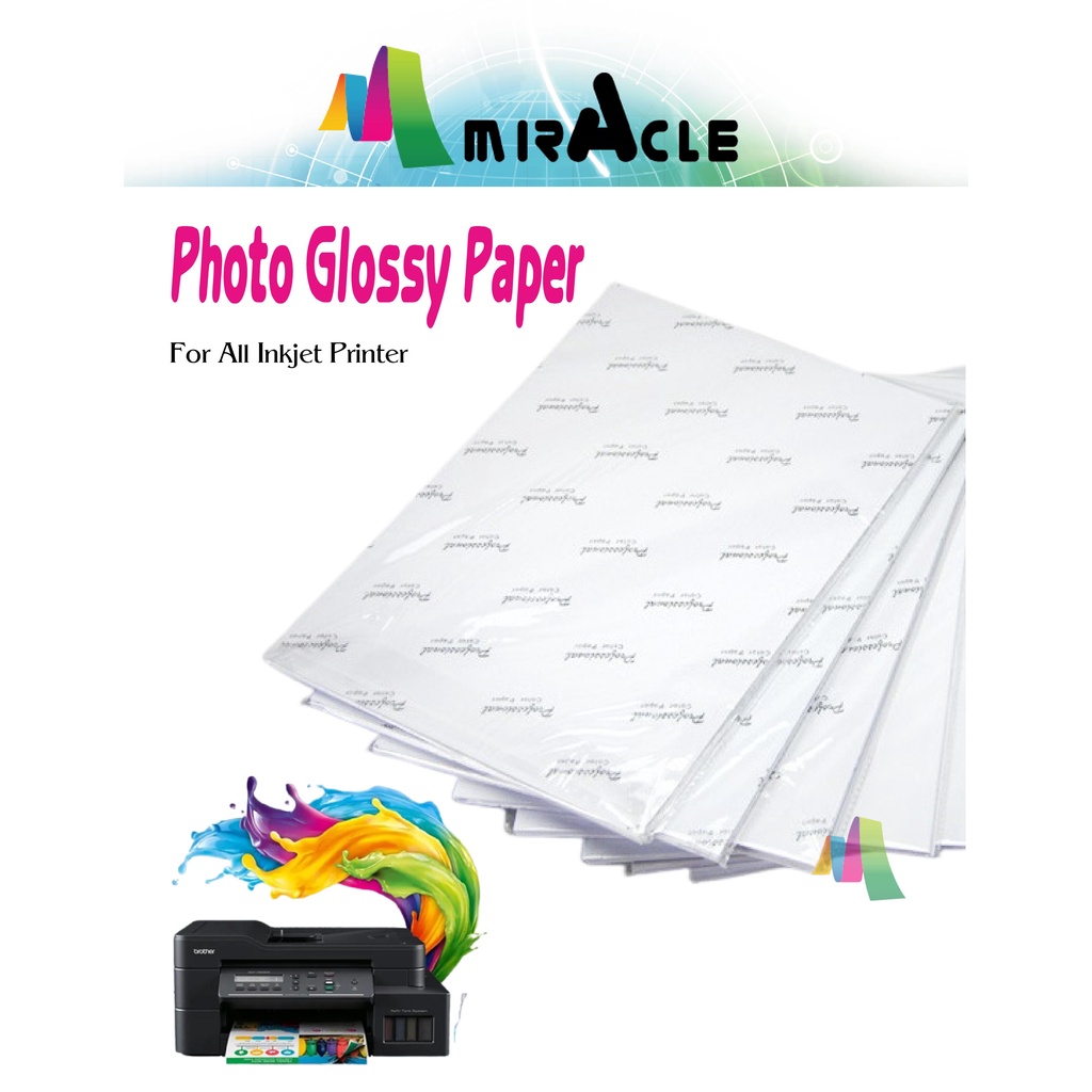 MIRACLE Waterproof Inkjet Photo Paper Glossy Paper Kertas Gambar kilat ...