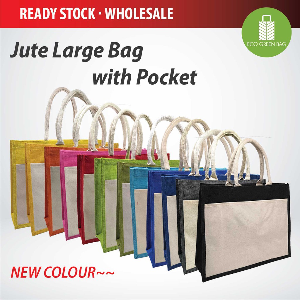 A3 Jute Bag with Laminated Canvas Pocket - Plain Tote Bag | Shopee Malaysia