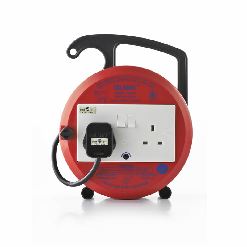 SELAMAT 6 Meter Extension Wire Cable Reel With 2 Gang Socket & Overload ...