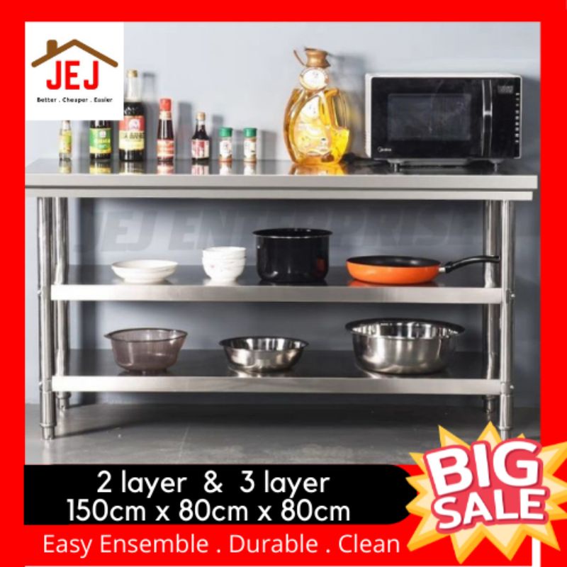 Stainless steel Kitchen cabinet 2 tier work Table | Shopee Malaysia