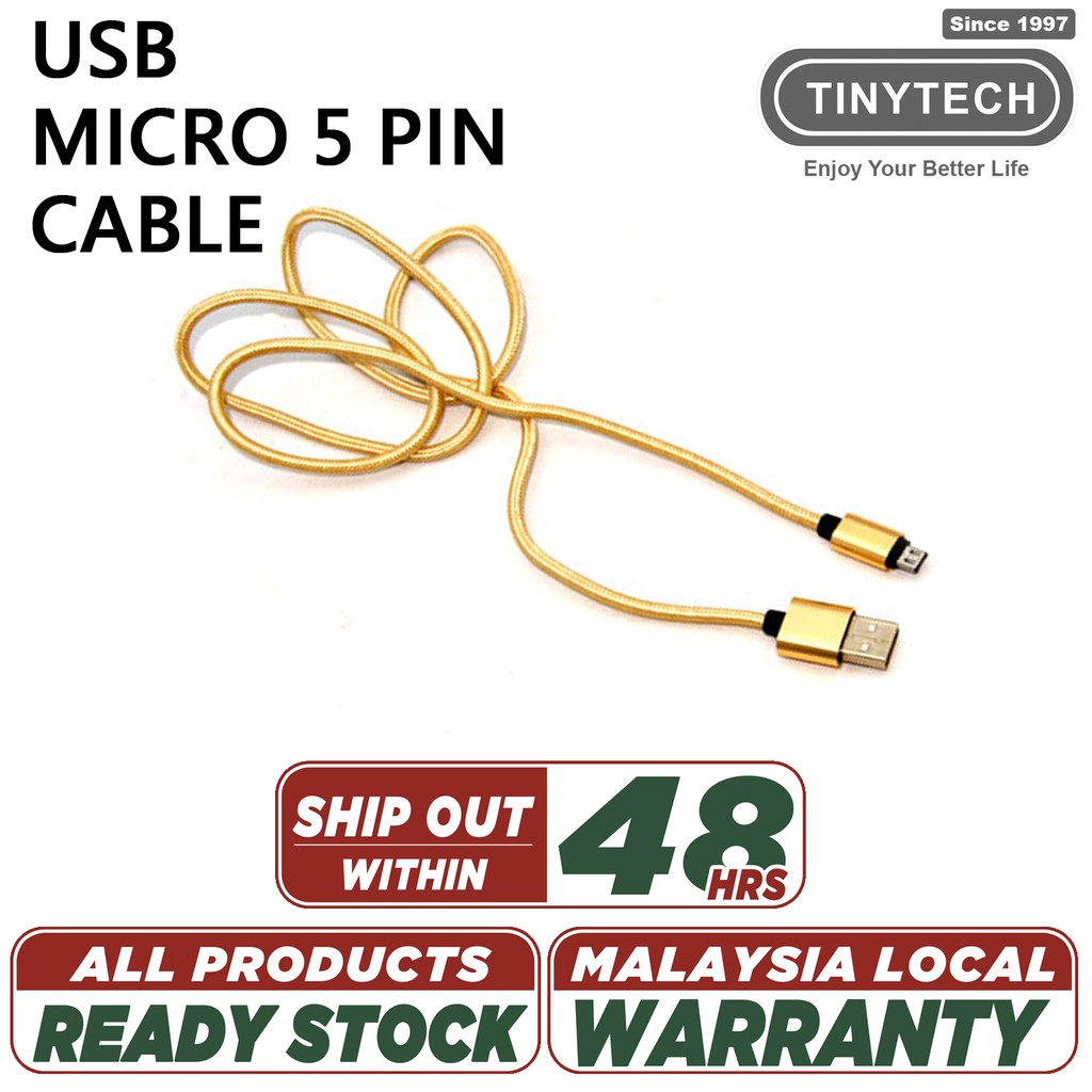 MICRO 5 PIN CABLE –ANDROID CABLES 1 METER TINYTECH CB-HP004V | Shopee ...