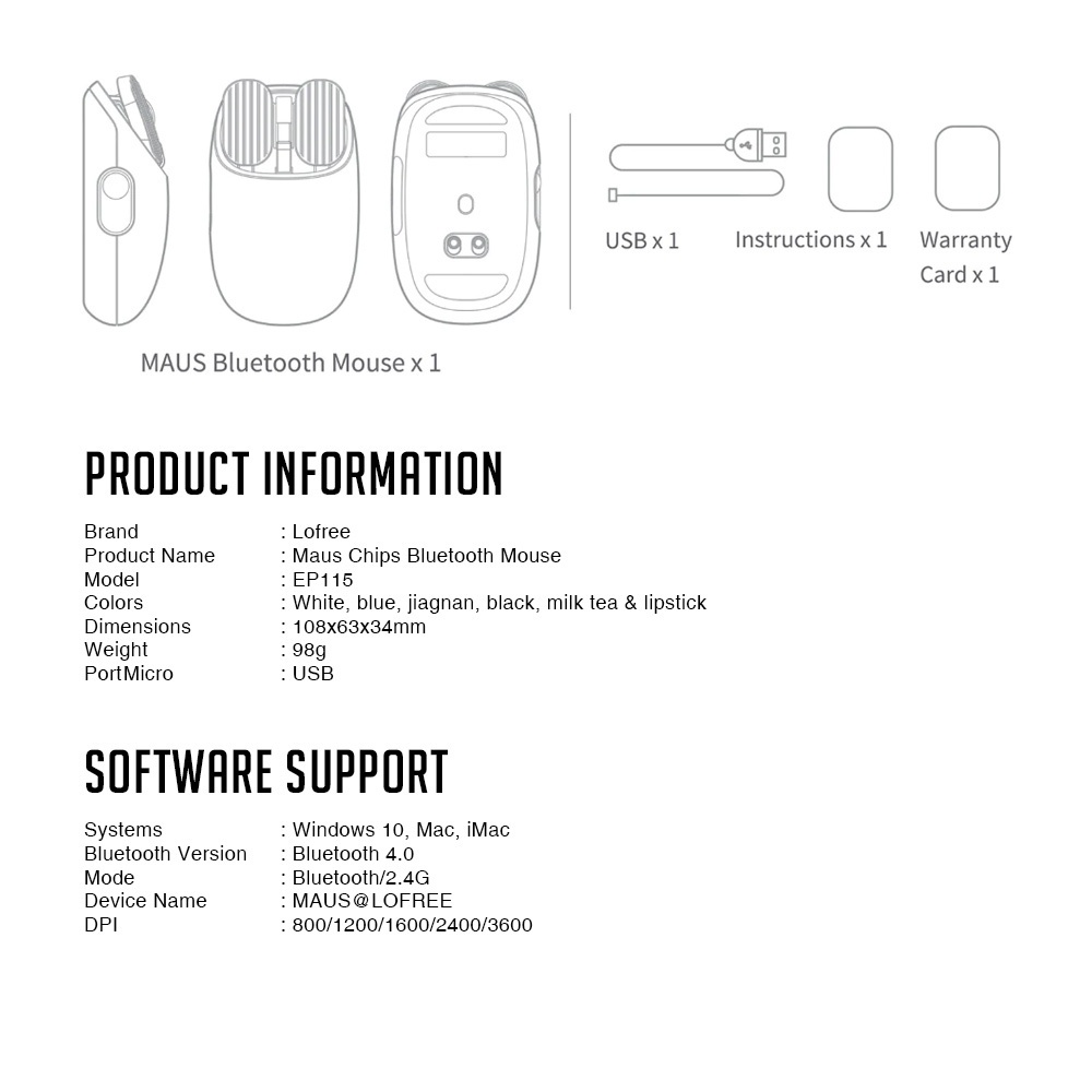 LOFREE Maus Chips Bluetooth Wireless Rechargeable Mouse | Shopee Malaysia