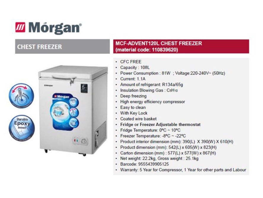 MORGAN 108L / 158L Chest Freezer 2-in-1 Dual Function Freezer Fridge ...