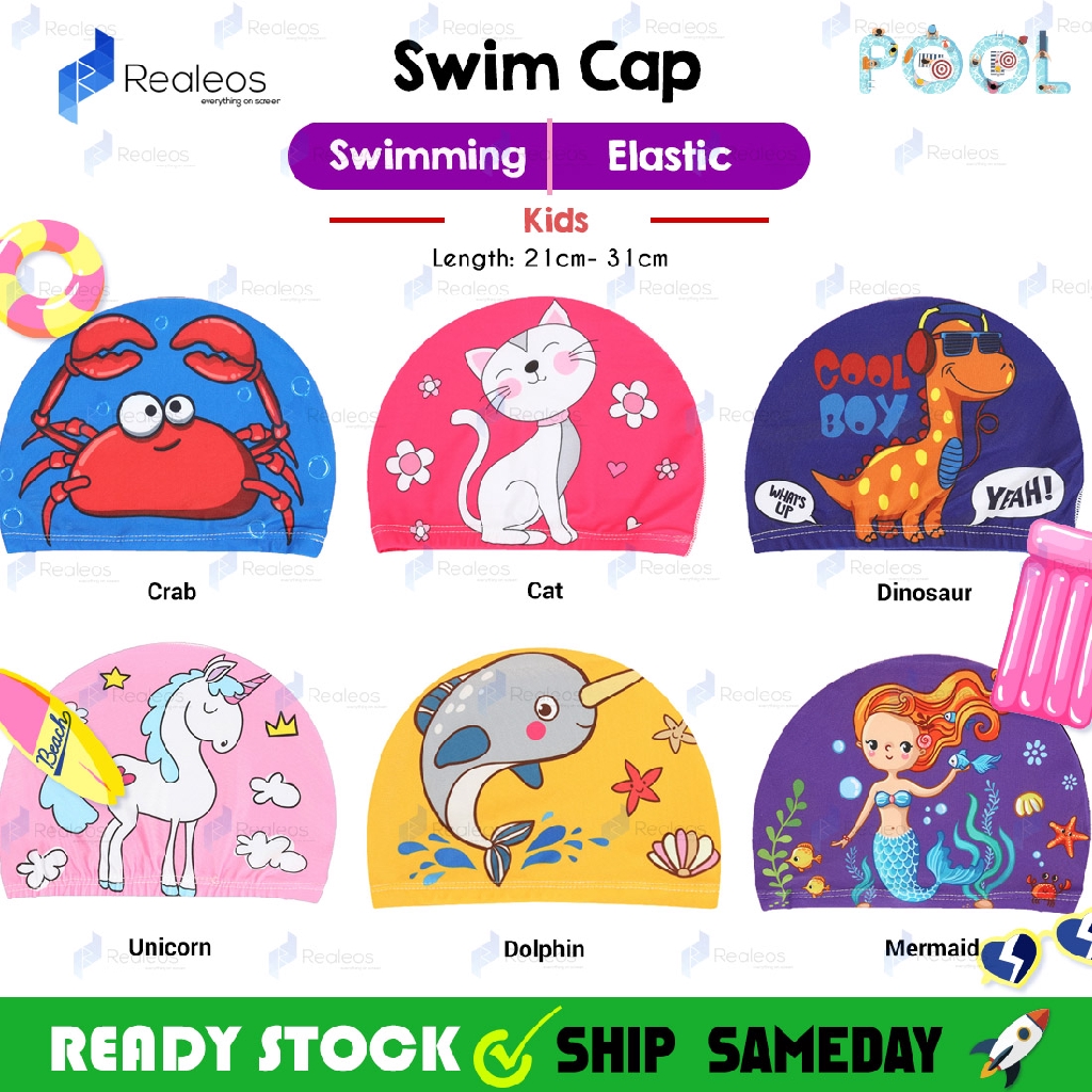 Kids Safety Cartoon Silicone Swimming Cap Elastic Waterproof Pool Beach ...