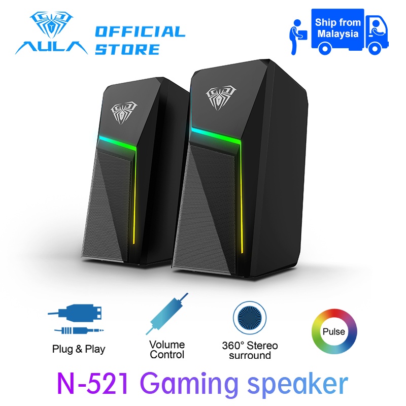 AULA Speaker Gaming USB Wired 3.5mm for PC Laptop Mobile Power Bass RGB ...
