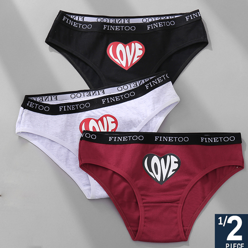 FINETOO 1/2PCS Women Cotton Underwear Love Sticker Letter M-XXL Panties ...