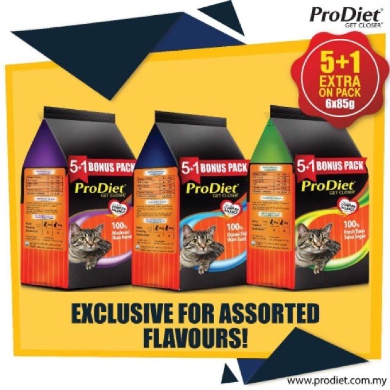 Pro diet 85g pouch cat wet food 5+1 promosi pack | Shopee Malaysia