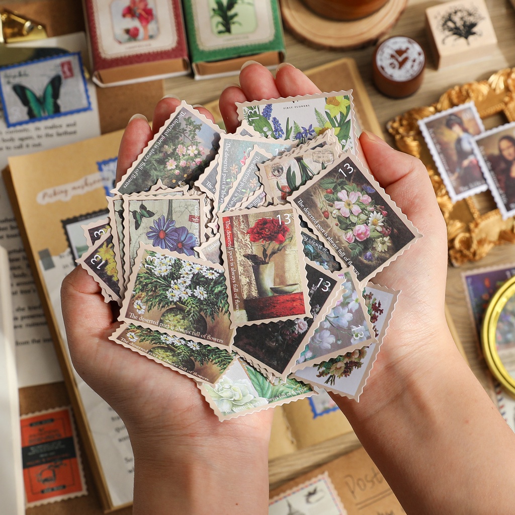 (Clearance) Howoo 100pcs Retro Stamp Floral Movie Art Journaling Box ...