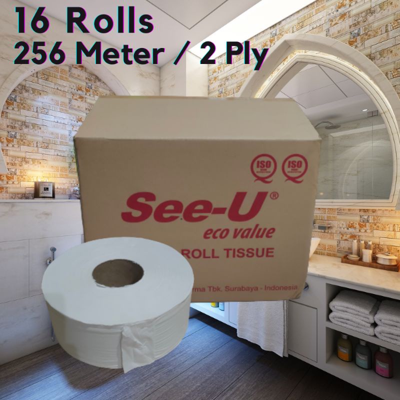 Bathroom CARTON SEE-U Tissue Roll Toilet Jumbo [16 Roll ] 2 Ply / 256 ...