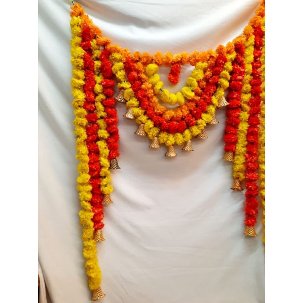 Artificial Marigold Flower Thoran with Bell Door Decoration Wedding ...