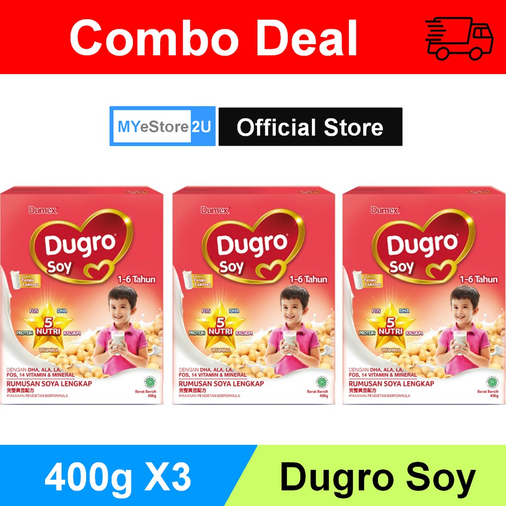Dugro Soy (400g X3 Combo) Rumusan Soya Tanpa Laktosa. Lactose Free Soy ...
