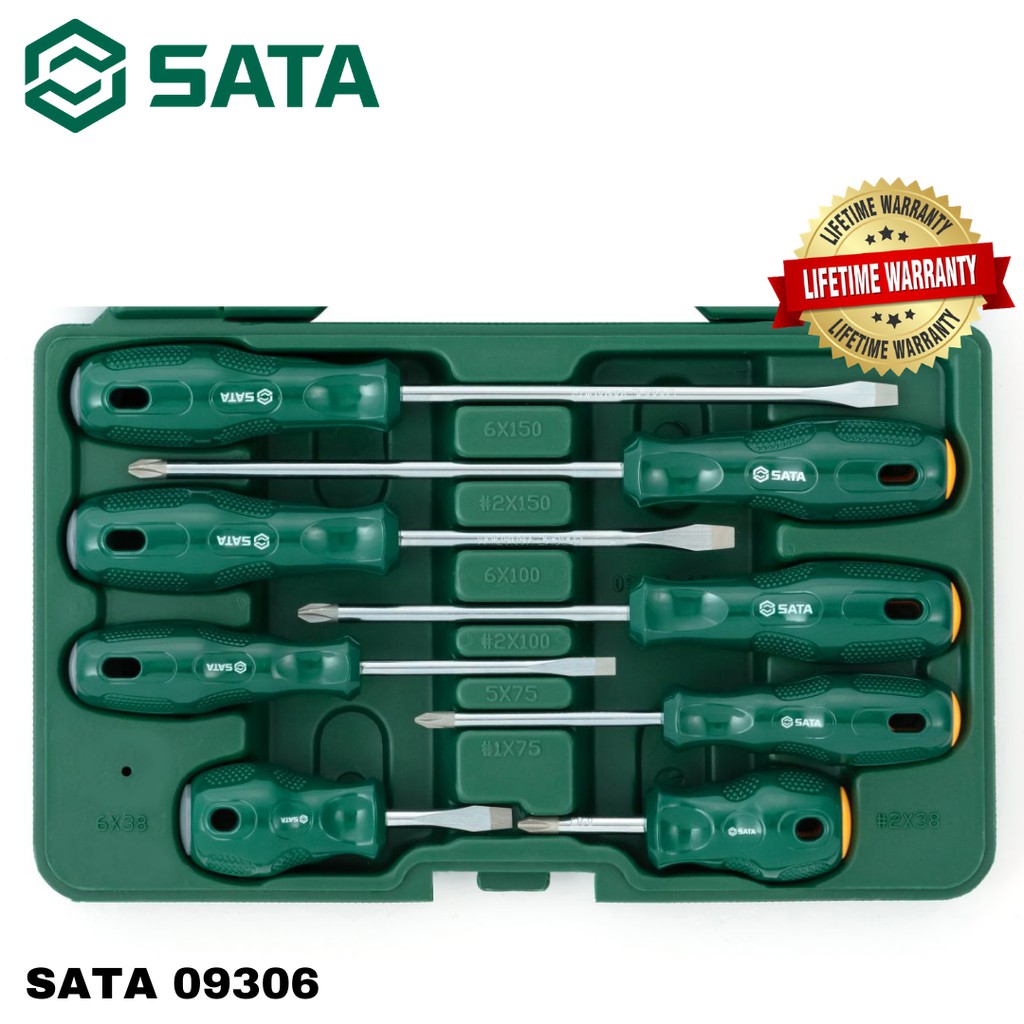 SATA 09306 8PCS A SERIES SCREWDRIVER SET, SLOTTED & PHILLIPS TIPS ...