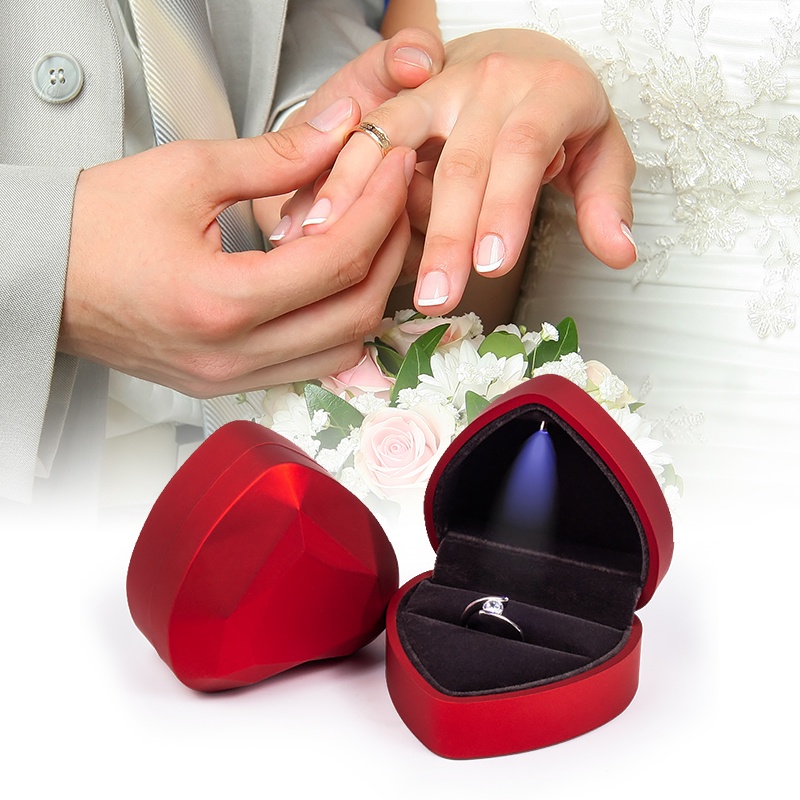 Heart Square Shaped LED Light Ring Box Velvet Jewelry Display Gift ...
