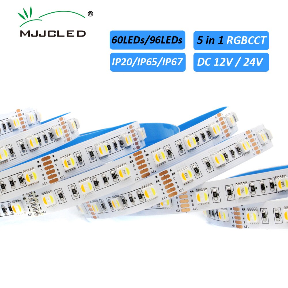 Rgbww Led Strip Rgbw 5050 12V 24V Dc Smd Waterdichte 5M 30 60 96 Leds/M 5in1 Rgb Cct Rgbcct ...
