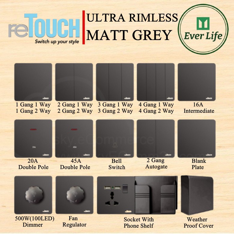 [Ready Stock] [Sirim] Retouch Ultra Rimless Switch - Matte Grey Series ...