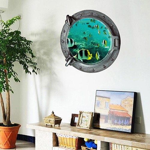 Home Decor Decals 3D Submarine Window Underwater World Wall Sticker ...