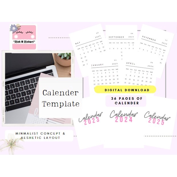 [Template] A4&A5 Minimalist Digital&Printable Calendar template ...
