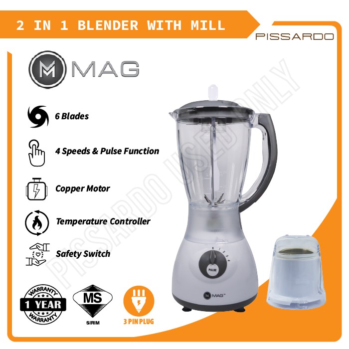 【MAG 2IN1 Electronic Blender With Mill】1.5L Mix Puree Emulsify Food 4 ...