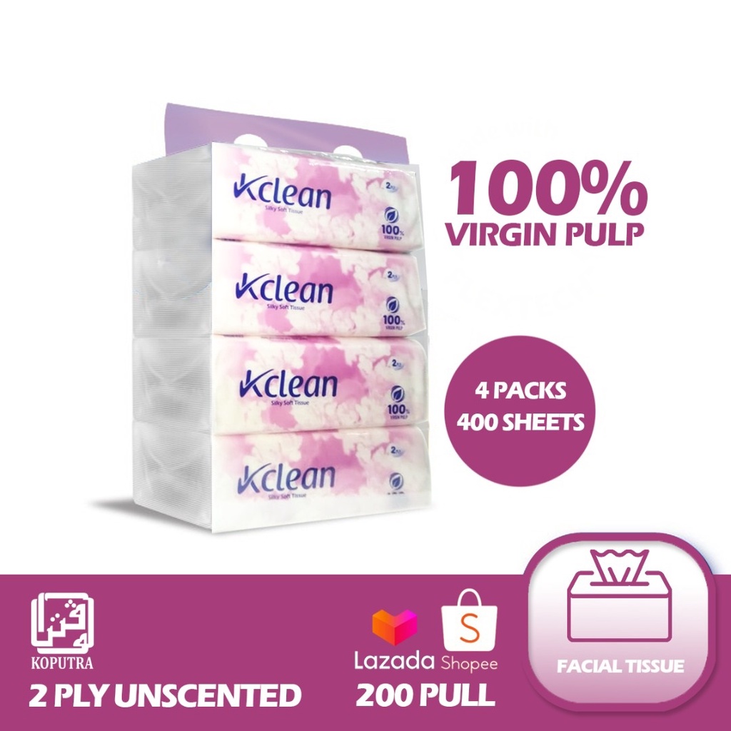 KClean Soft Pack Facial Tissue (200 Sheets x 4 Packs) & KClean Toilet ...