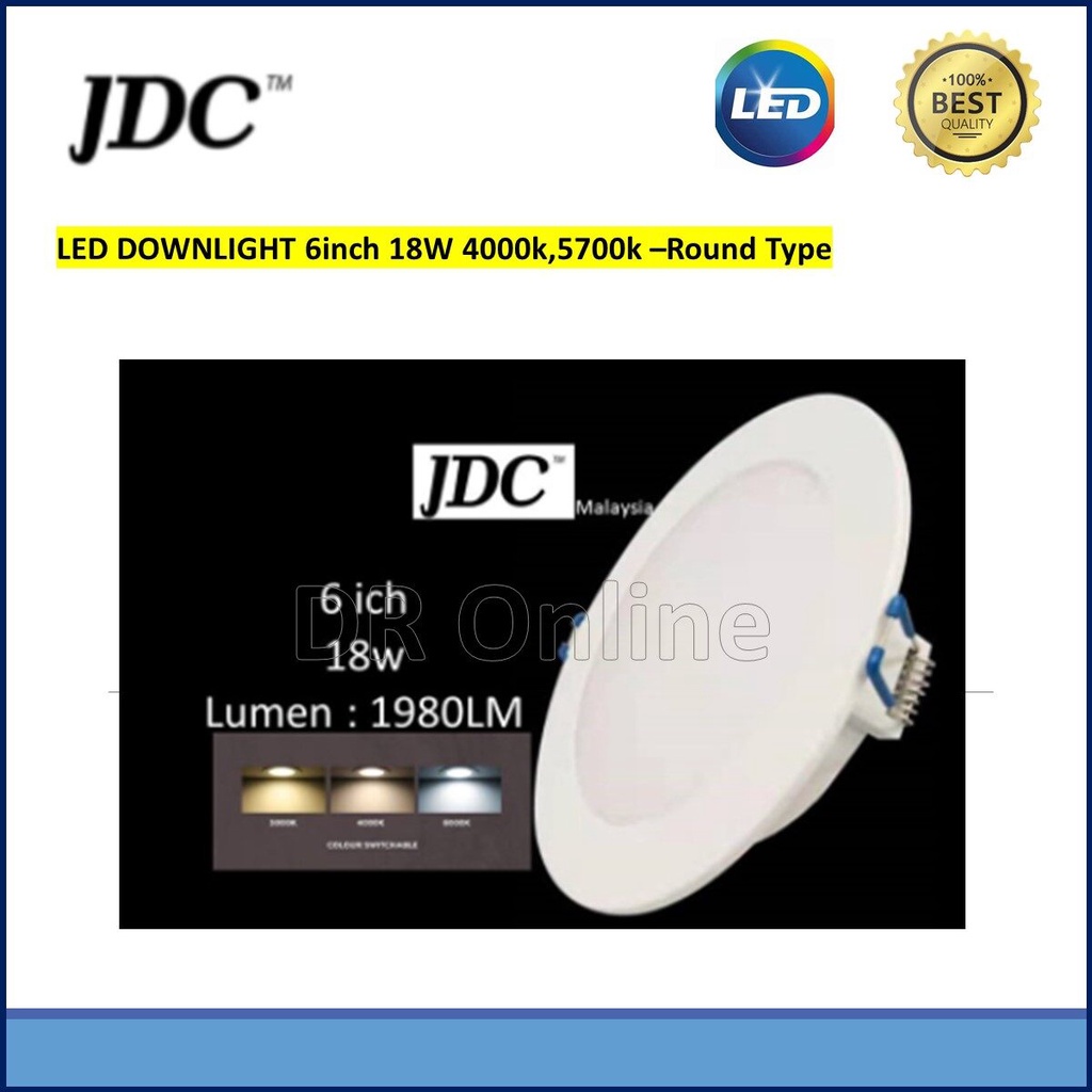 JDC Led Ceiling Down light Round 6" 18w 4000K/5700K | Shopee Malaysia