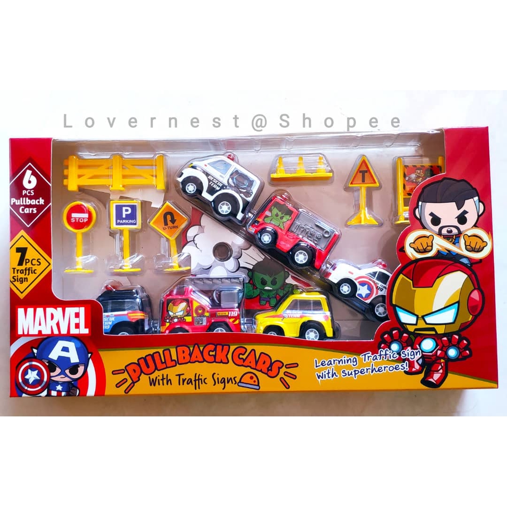 MARVEL Pullback Cars With Traffic Sign Box Set - Black Panther Iron Man ...