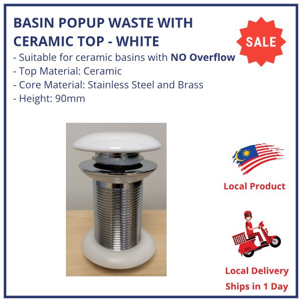 POPUP WASTE WHITE CEARMIC for CERAMIC BASIN - WITHOUT OVERFLOW | Shopee ...