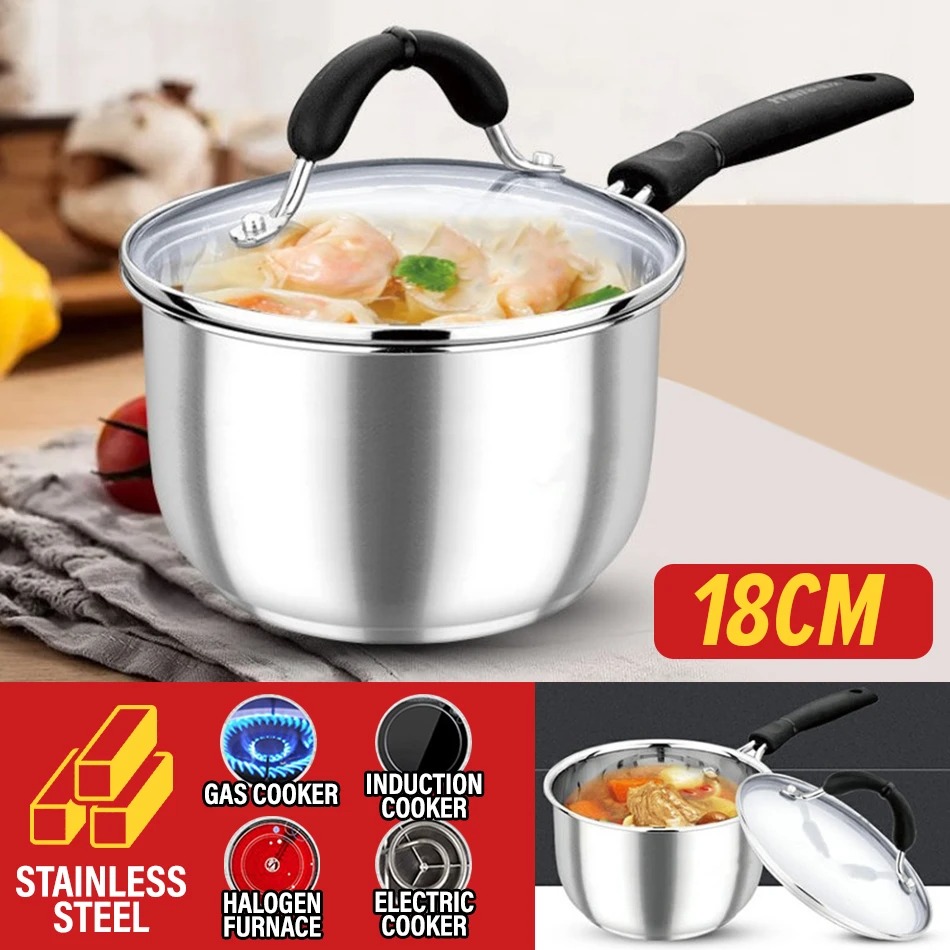 Elantas [ 18CM ] Milk Pot Induction Stainless Steel Cooking Pot ...