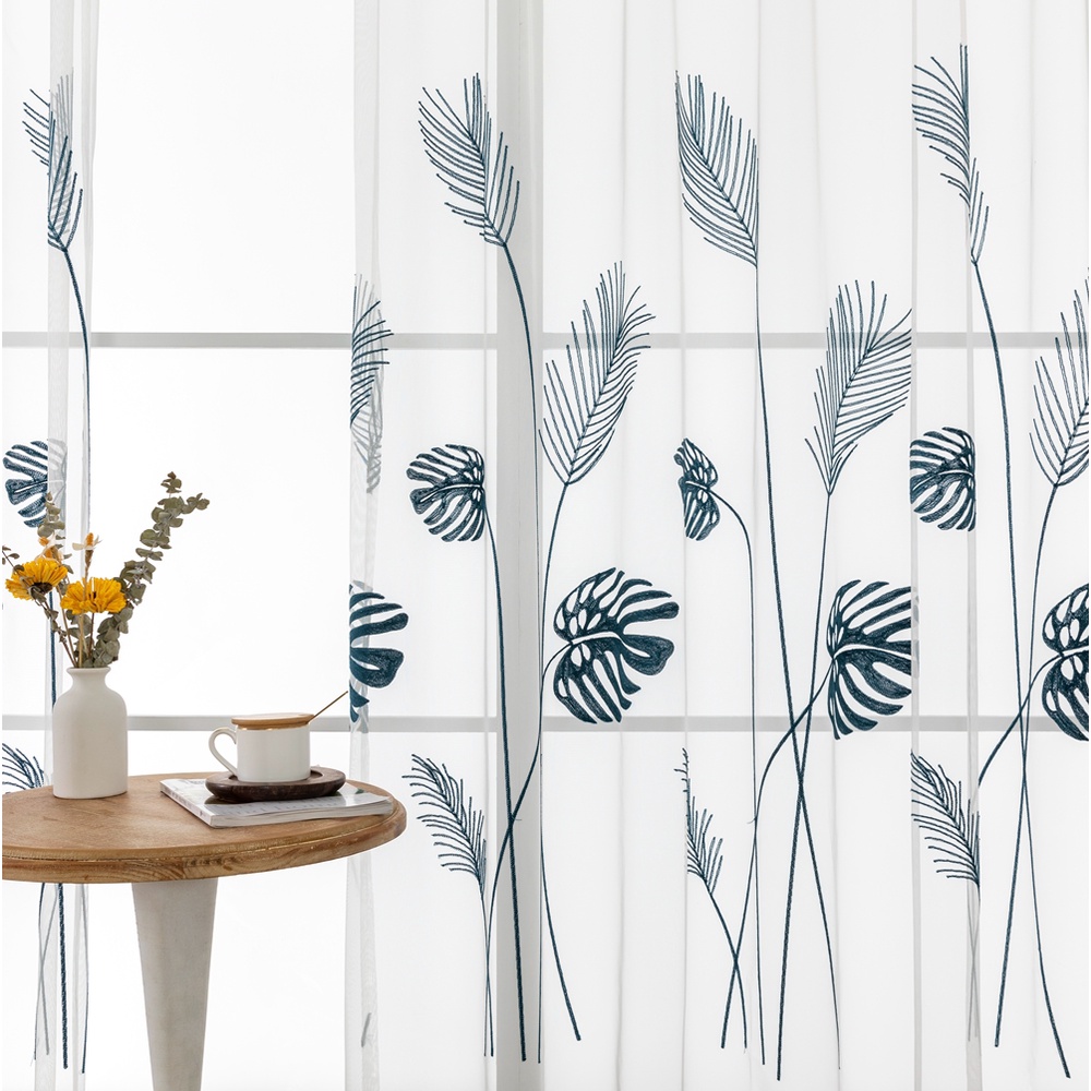 Leaf Embroidered Sheer Curtains for Livingroom Bedroom Window Curtain ...
