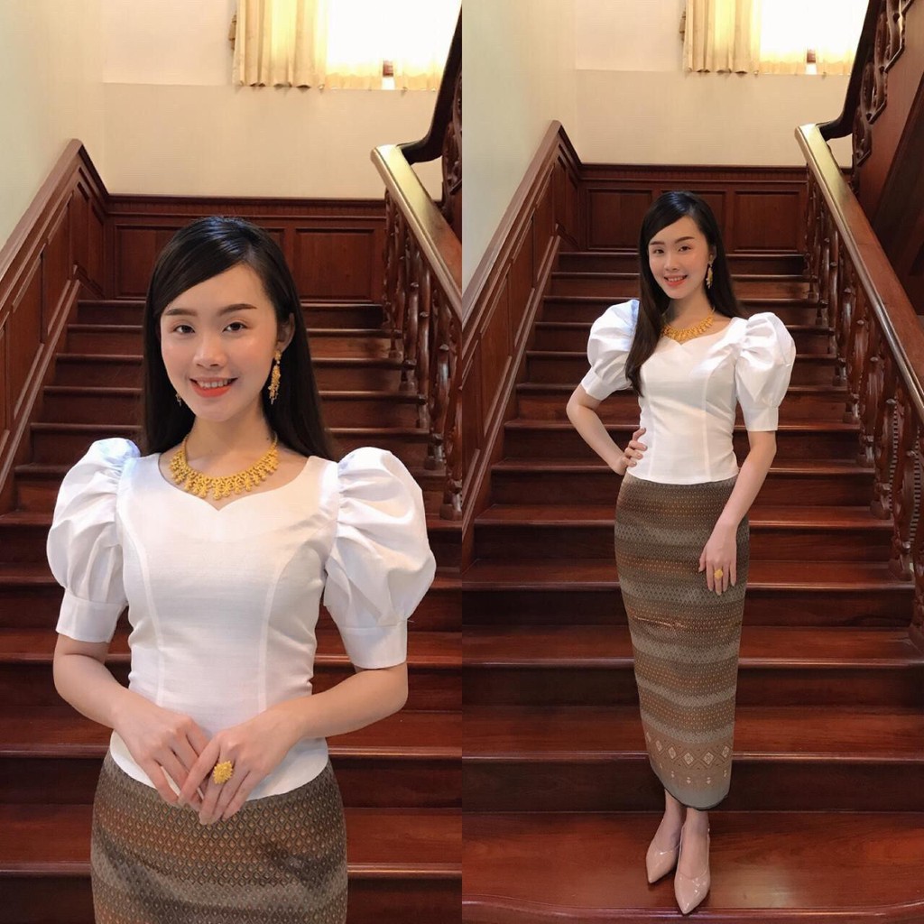 Lao Shirt Indian Mulberry Silk With Glue Chest 32-50 "Thai Set Of ...