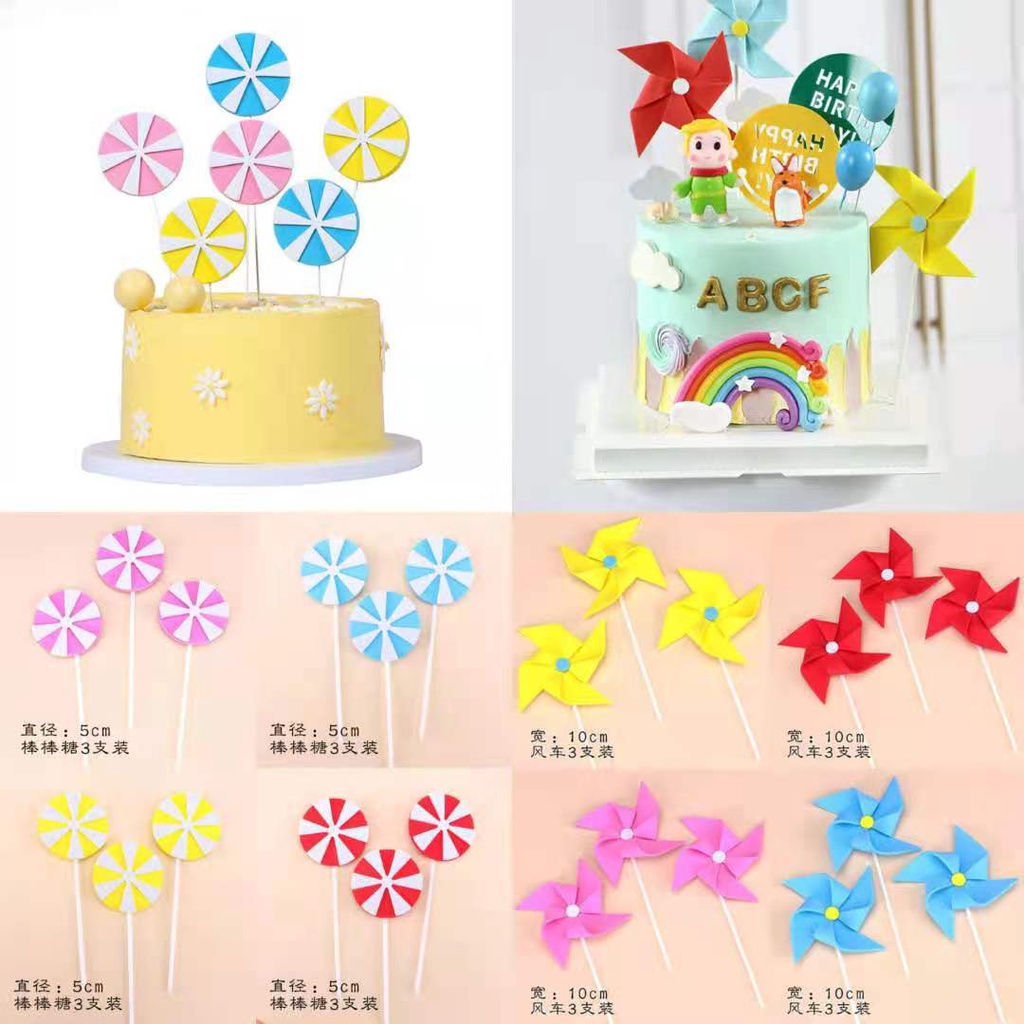 [WAWA] Windmill lolipop cake decoration topper 风车棒棒糖泡沫蛋糕装饰插牌 | Shopee ...