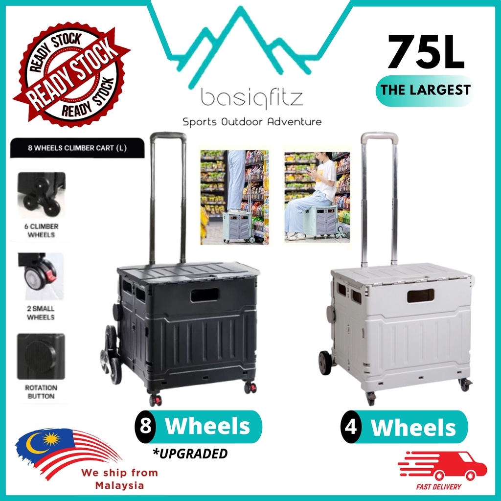 75L Large Shopping Cart Trolley Climber Foldable Market Trolley with ...