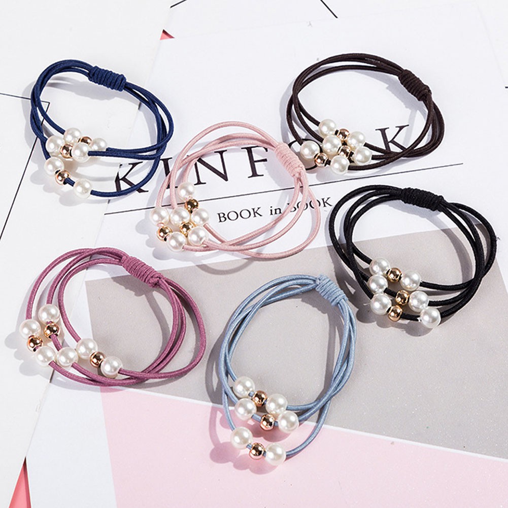 CF Girl Pearl Hair Rope Highly Elastic Hair Rope Candy Headband Hair ...