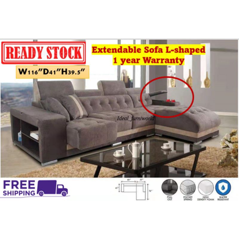 🔥Extendable Seat🔥Comfortable and High Quality Velvet Sofa L shaped ...