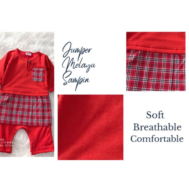 Jumper Baju Melayu Sampin Checkers Raya Merah Red Baby Boy Cotton Soft ...