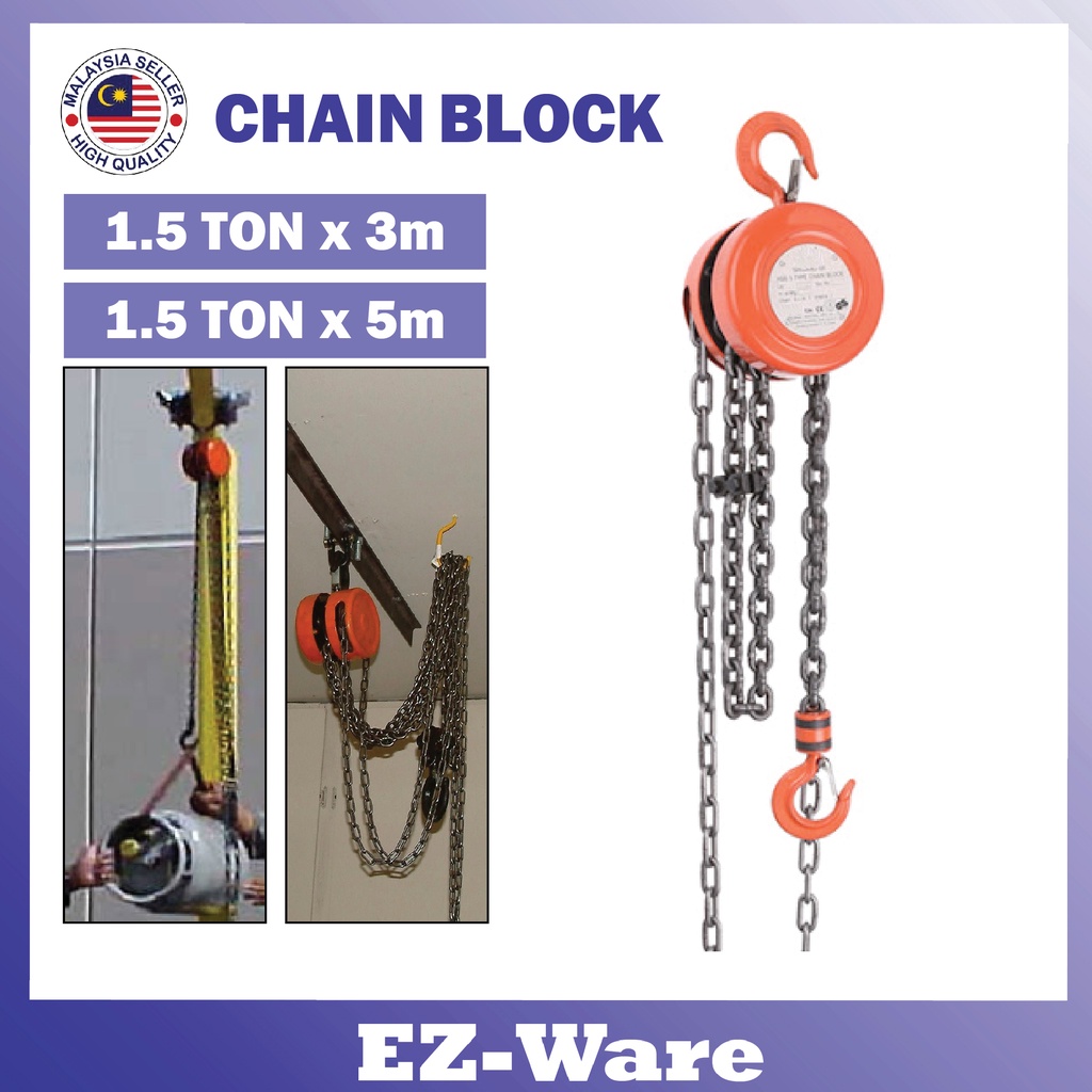 1.5 Ton X 5 Meter Heavy Duty Manual Chain Block / Chain Hoist / Chain ...
