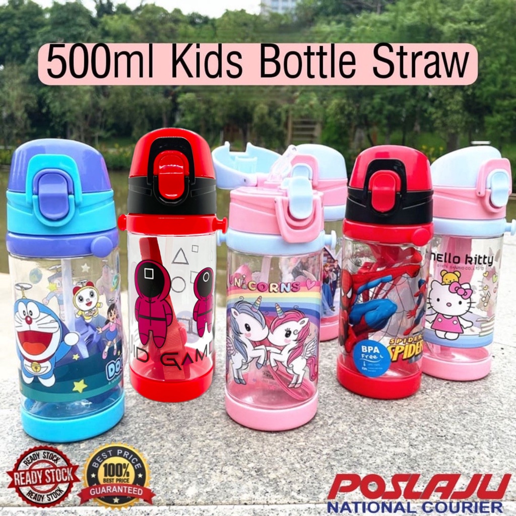 READY STOCK 500 ML Botol Air Kanak-kanak Kids Water Bottle With Straw ...