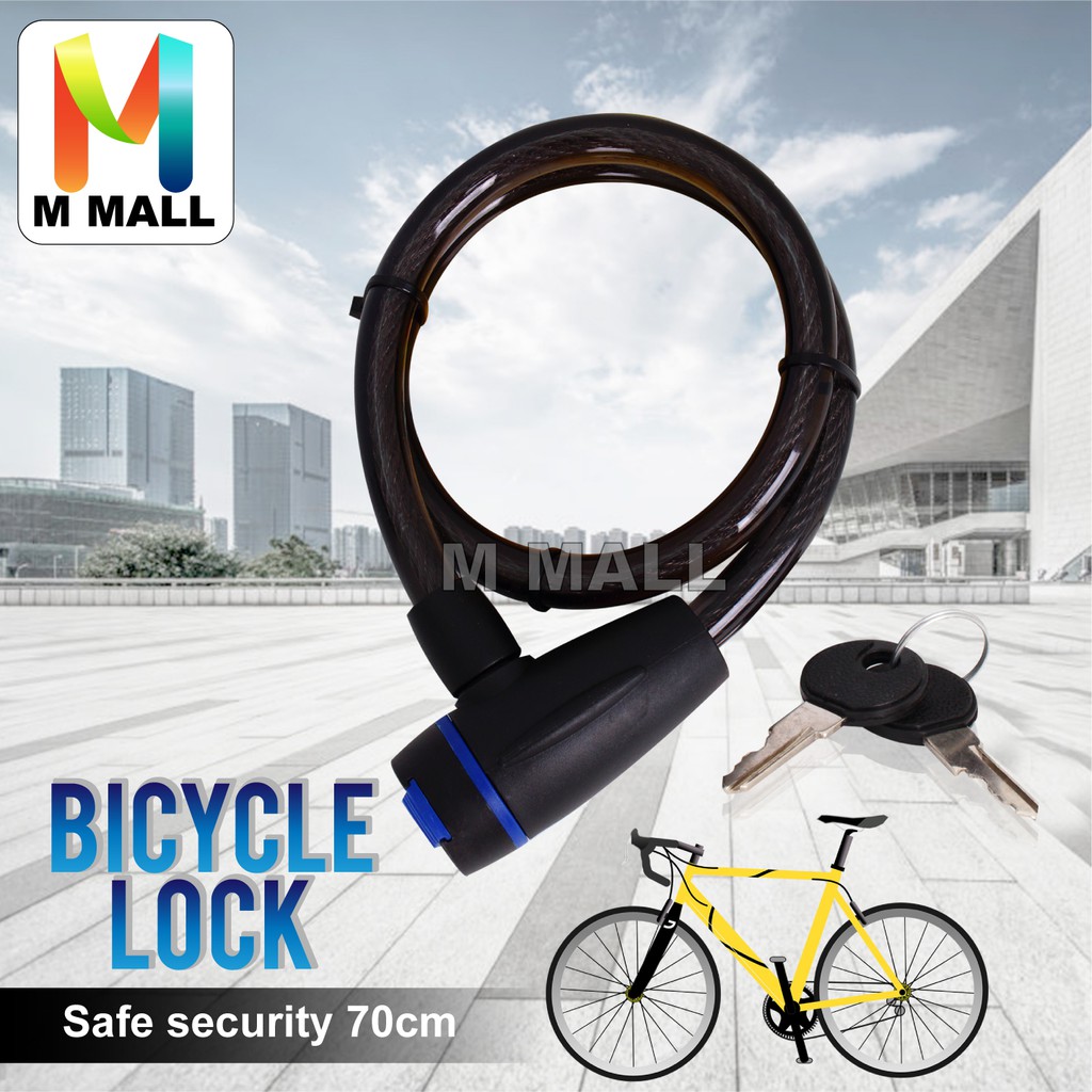 BELLE 70cm Bicycle Security Cable Lock Steel Coil Spiral Lock Two Keys ...
