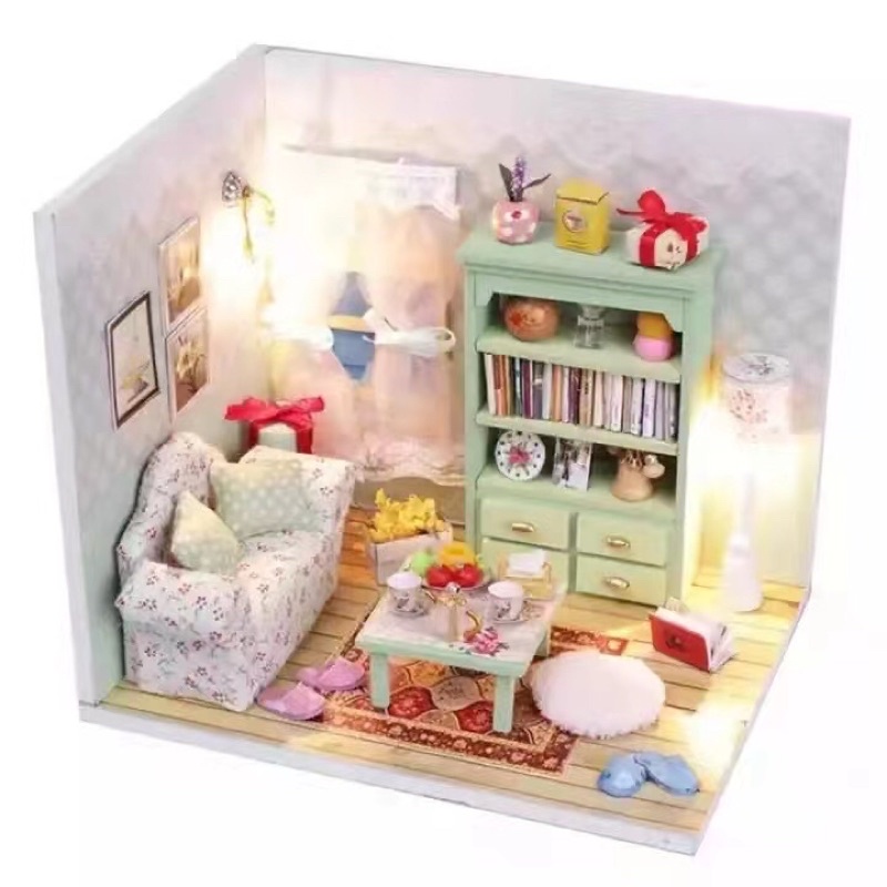 Miniature House with LED Light & Dust Cover/Mini House/Doll House/DIY ...