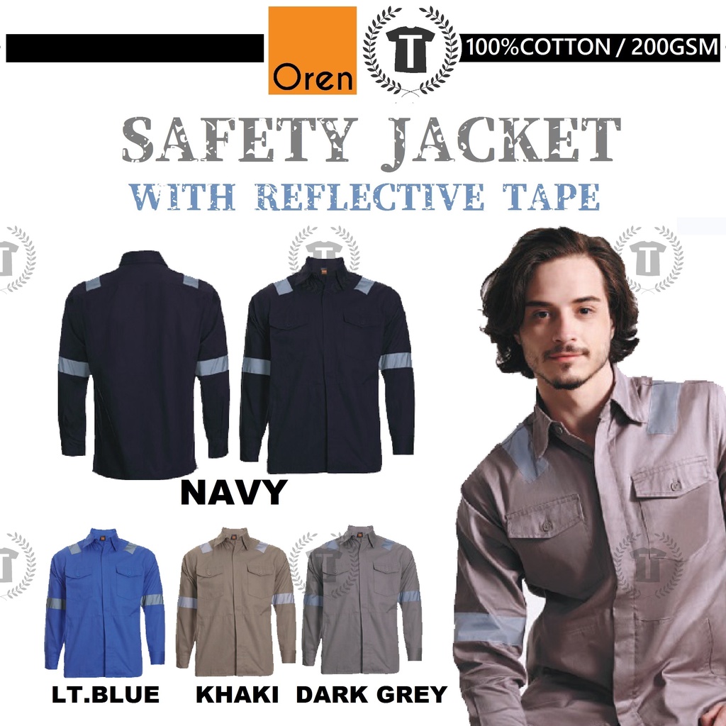 Jacket With Reflective Tape Factory Workwear -Navy/Light Blue/Khaki/Dark Grey #Industrial Jacket ...